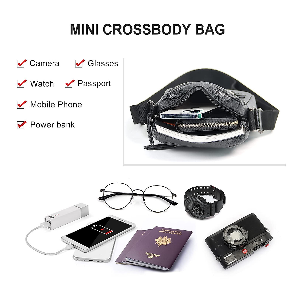 Lemuvlt Crossbody bag for men shoulder bag mens purse satchel leather messenger bag gift man M（Black）…