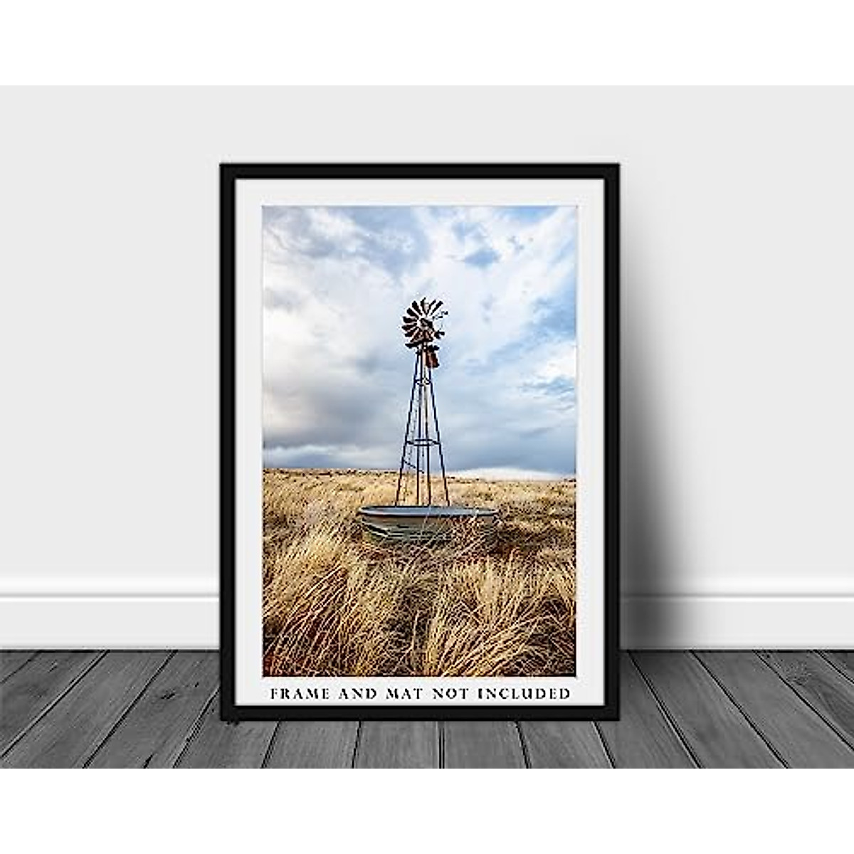 Country Photography Print (Not Framed) Vertical Picture of Old Windmill and Water Tank in Prairie Grass in Oklahoma Farm Wall Art Farmhouse Decor (5" x 7")