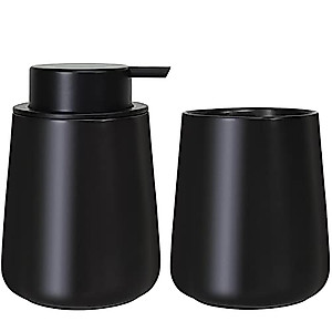 Matte Black Ceramic Soap Dispenser and Toothbrush Holder Set of 2, 12oz Hand Dish Soap Dispenser - Toothbrush and Toothpaste Cup Holders for Bathroom, Kitchen, Countertop Dresser