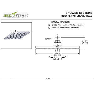 Luxury Ultra-Thin High Pressure 8'' Square Rainfall Shower head Brushed Satin Plus 8 inch Extension Arm Shower System and Accessories by Serene Steam