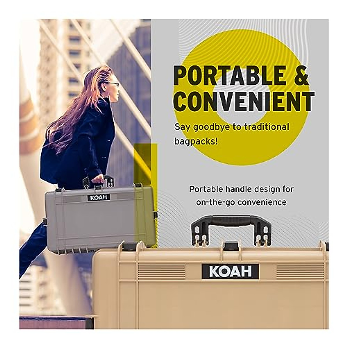 Koah Weatherproof Hard Case with Customizable Foam (28.3" x 16.9" x 7.0" Inch Outer, 25.4" x 13.7" x 6.4" Inner) - Tan