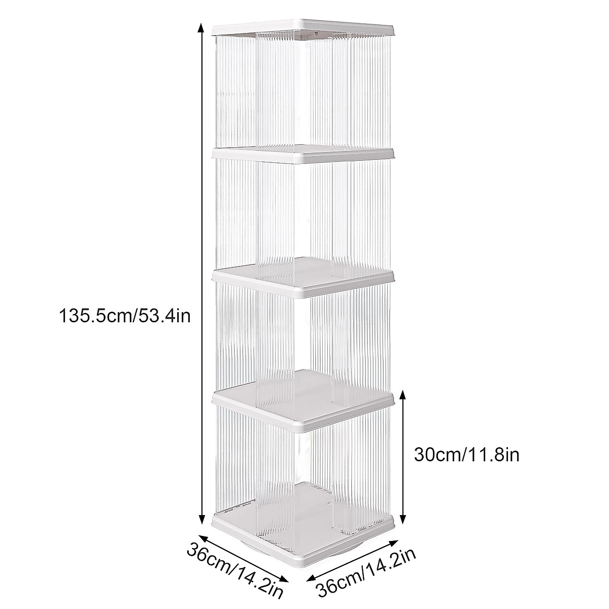 SYNCVIBE Rotating Bookshelf, Small Corner Bookshelf for Small Space, 360 Display 4 Tier Floor Standing Bookcase, Plastic Narrow Book Shelf Organizer for Bedroom, Living Room, Rectangular, White