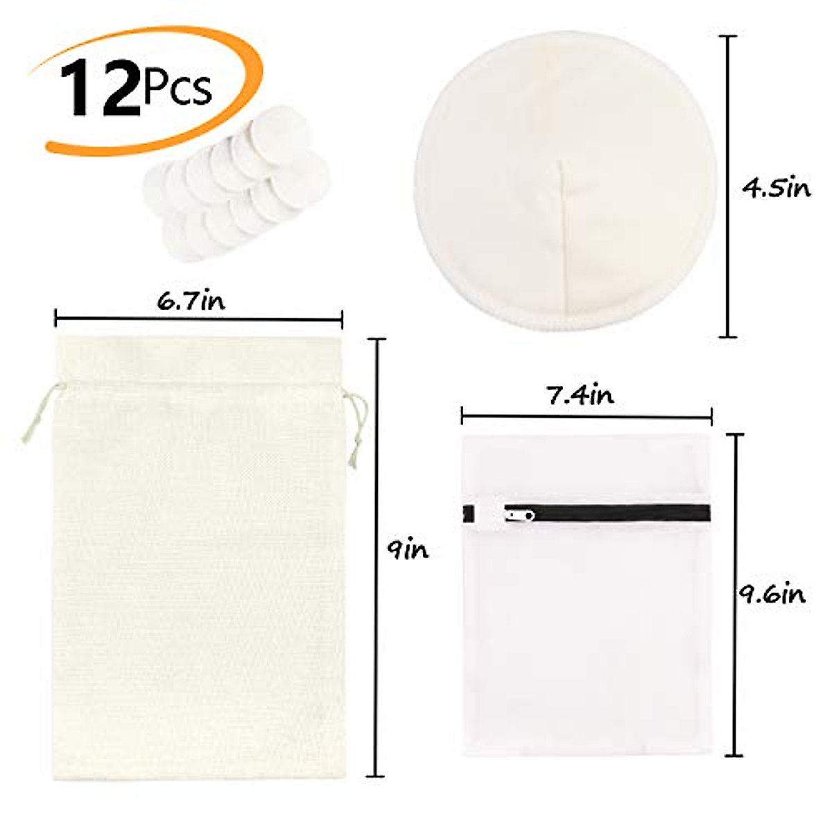 PHOGARY 12 PCS Washable Bamboo Nursing Pads, Reusable Organic Breast Pads with Laundry Bag and Storage Bag, Soft & Super Absorbent - Perfect Baby Shower