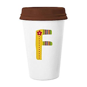 F Alphabet Flower Cute Pattern Mug Coffee Drinking Glass Pottery Ceramic Cup Lid