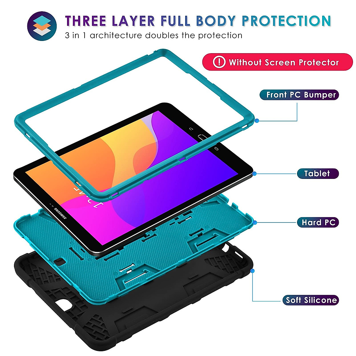 DETUOSI Shockproof Case for Samsung Galaxy Tab S2 9.7" 2015 (SM-T810/ T813/ T817T/ T817V),3-Layers Hybrid Heavy Duty Multi-Angle Kickstand Protective Cover for Samsung Galaxy Tab S2 9.7" Case for Kids