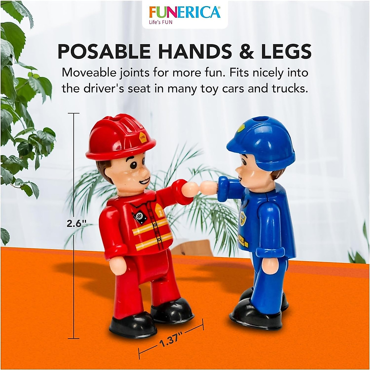 FUNERICA 10-Set Toy People Figures - Bendable Fireman, Police, Construction Workers, Community Helpers, Play Little People Toys Figurines Dollhouse Firefighter playset