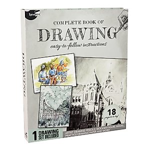 SpiceBox Complete Drawing Set, How to Draw Book with Sketching Supplies and Wooden Drawing Figure, Arts and Crafts Hobby Kits for Adults
