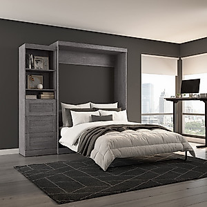 Bestar Pur Queen Murphy Bed and Shelving Unit with Drawers, 90-inch Space-Saving Wall Bed