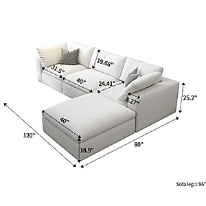 Cloud Modular Sectional Sofa with Storage Ottoman,120" L Shaped Sectional Couches for Living Room,Down Filled Comfort Minimalist Deep Sofa Couches for Office Apartment (White, 3 Seater+1 Ottoman)