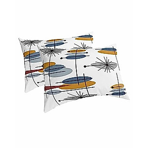 Navy Blue Orange Pillow Covers Standard Size Set of 2 20x26 Bed Pillow, Middle Century Geometric Abstract Art Aesthetics Plush Soft Comfort for Hair/ Skin Cooling Pillowcases with Envelop Closure