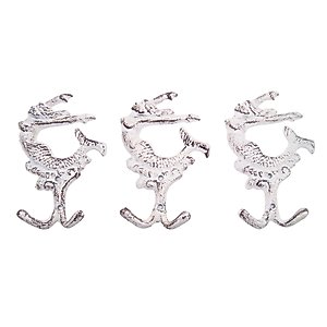 Wowser White Distressed Mermaid Cast Iron Double Wall Hooks, Nautically Themed Wall Décor, Set of 3, 5.5 Inches
