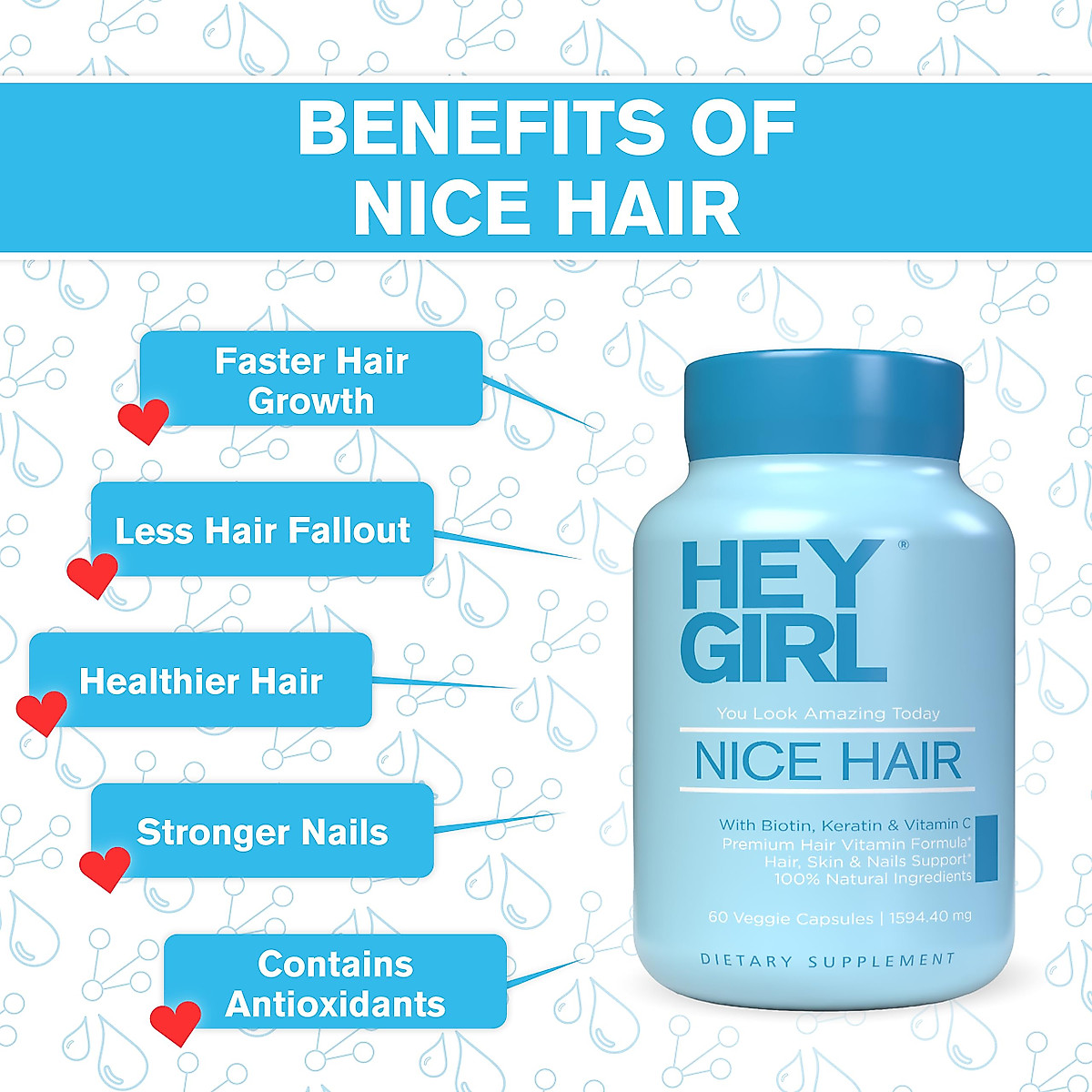 Hair Vitamins To Help Thinning and Fallout - Hair Supplement To Grow Hair Faster, Stronger & Have Healthy Skin & Nails - Scientifically Made With Biotin, Keratin, Folic Acid, Vitamin B, C, 60 Capsules