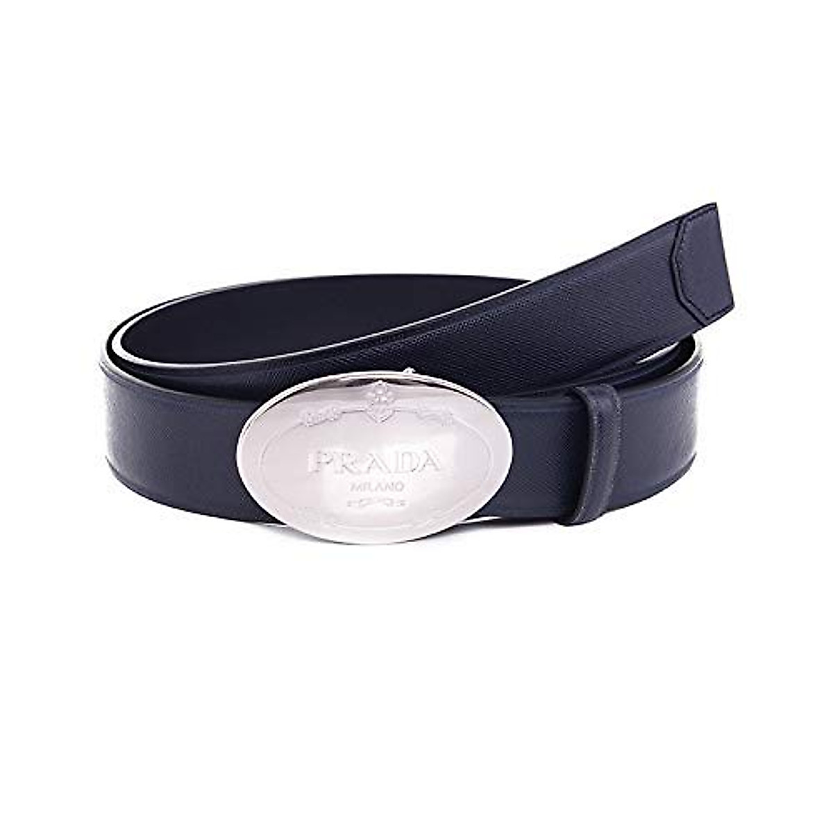 Prada Navy Blue Saffiano Leather Belt Brushed Silver Buckle 105/42 2CM046