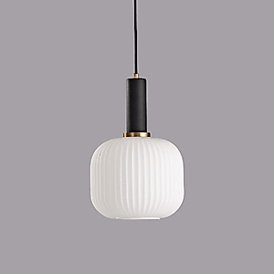 H XD GLOBAL Modern Pendant Lights, Black Lamp Holder Pendant Light Socket White Glass Pendant Lamp Shade,LED Hanging Light (Black, Medium)