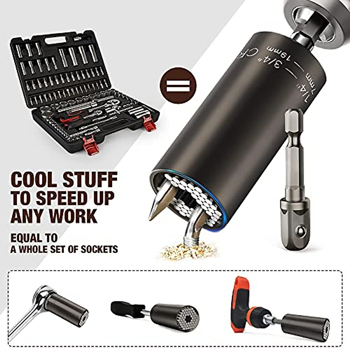 PASTACO Super Universal Socket Tools Gifts for Men- Christmas Stocking Stuffers Socket Set with Power Drill Adapter GadgetsTool Gifts for Dad Him Boyfriend Women Husband Handy DIY Tool (7-19mm)