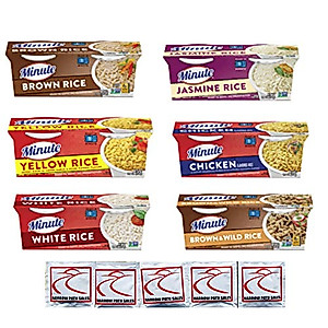 Minute Rice Ready to Serve Cups Variety Pack of 6 Different Flavors: White Rice, Yellow Rice, Brown Rice, Chicken Rice, Jasmine Rice, Brown and Wild Rice. Bundle of 6 Ready Rice Food Gift