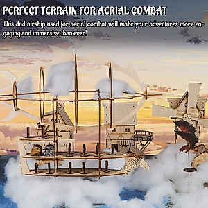 3D Airship Model Wood Laser Cut Hot Air Balloon with 1" Grids Fantasy Aerial Combat Terrain Map for D&D, Pathfinder, Warhammer and Other Tabletop RPG