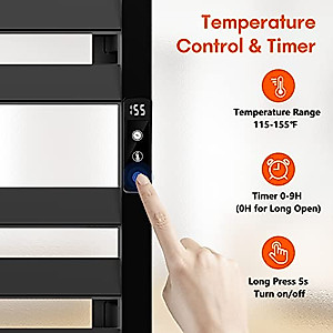 Colliford Towel Warmer, Towel Heater Rack for Bathroom, Electric Towel Dryer Wall-Mounted Plug-in Bath Heater, 201 Stainless Steel Hot Towel Rack with Timer and Smart Temperature Control (5-Bar)