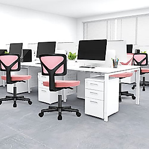 DUMOS Armless Desk Wheels Cute Home Office Chairs, Ergonomic Adjustable Swivel Rolling Task, Comfy Mesh Mid Back Computer Work Vanity Chair for Small Spaces, Pink