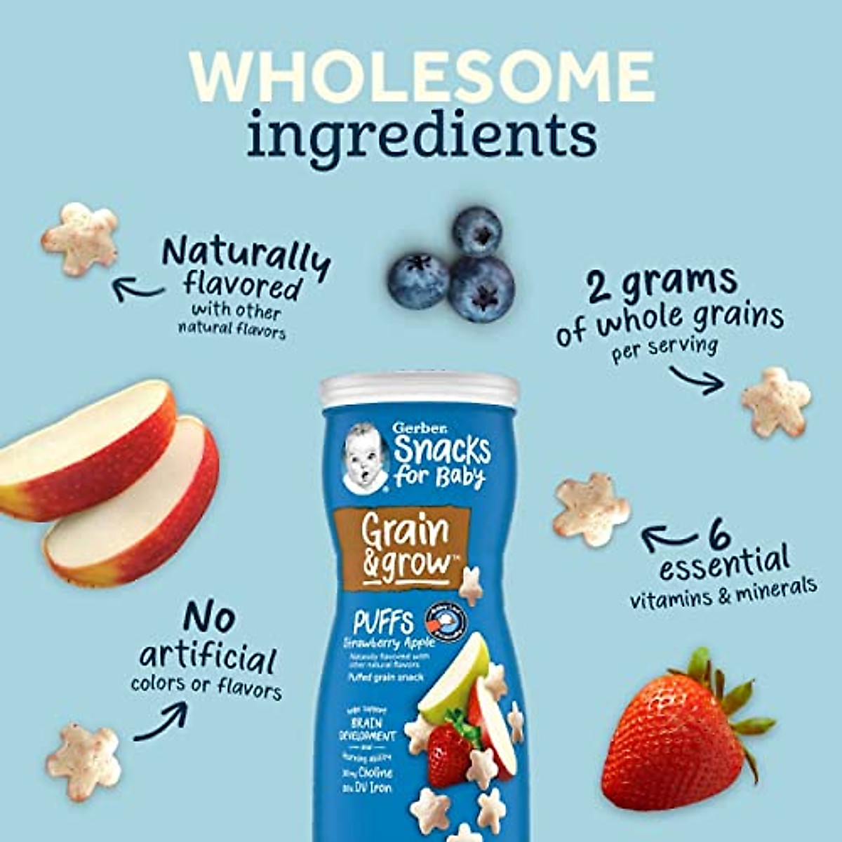 Gerber Snacks for Baby Grain & Grow Puffs, Banana, Puffed Whole Grain Snack for Crawlers, Non-GMO & Baby Led Friendly, 1.48-Ounce Canister (Pack of 3)