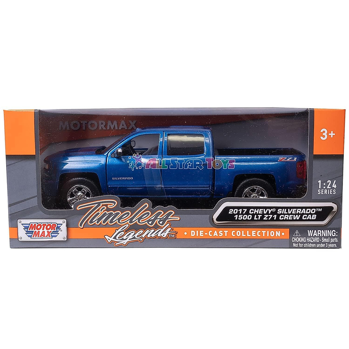 Motormax 2017 Chevrolet Silverado 1500 LT Z71 Crew Cab Pickup Truck 1/27 Scale Diecast Model Vehicle Blue