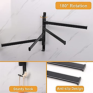 TocTen Swivel Towel Rack, Rustproof and Durable Space Saving Towel Hanger, Towel Bar Swing Out 180° Rotation, Wall Mounted/Glue Mounted Towel Rod with Hook for Bathroom, Kitchen (4-Arm, Black)