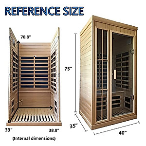 Kanlanth 1 to 2 Person Infrared Sauna, Hemlock Wood Low EMF FAR Infrared Sauna for Home, 1,350watt, Indoor Saunas with Bluetooth, LCD, LED