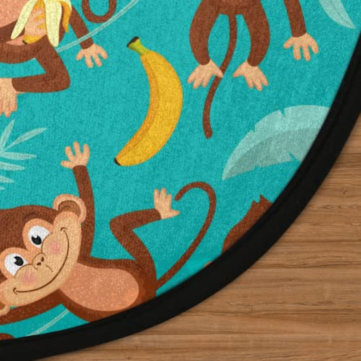 Cute Monkey Round Area Rug, Monkey Banana Non-Slip Circle Rug for Bedroom Living Room Outdoor Study Playing Floor Mat Carpet, 5.2' Diameter
