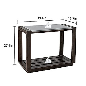 COSIEST Outdoor Bar Table, MgO Patio Pub Height Dining Table with Pinewood Legs, Rectangular Console Table for Garden Backyard Poolside, Dark Brown