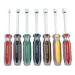 GreatNeck ND71 7 Piece Metric Professional Nut Driver Set, Metric Nut Driver Set, Hollow Nut Driver Set, Rust Resistant, Acetate Handles, Pack of 7
