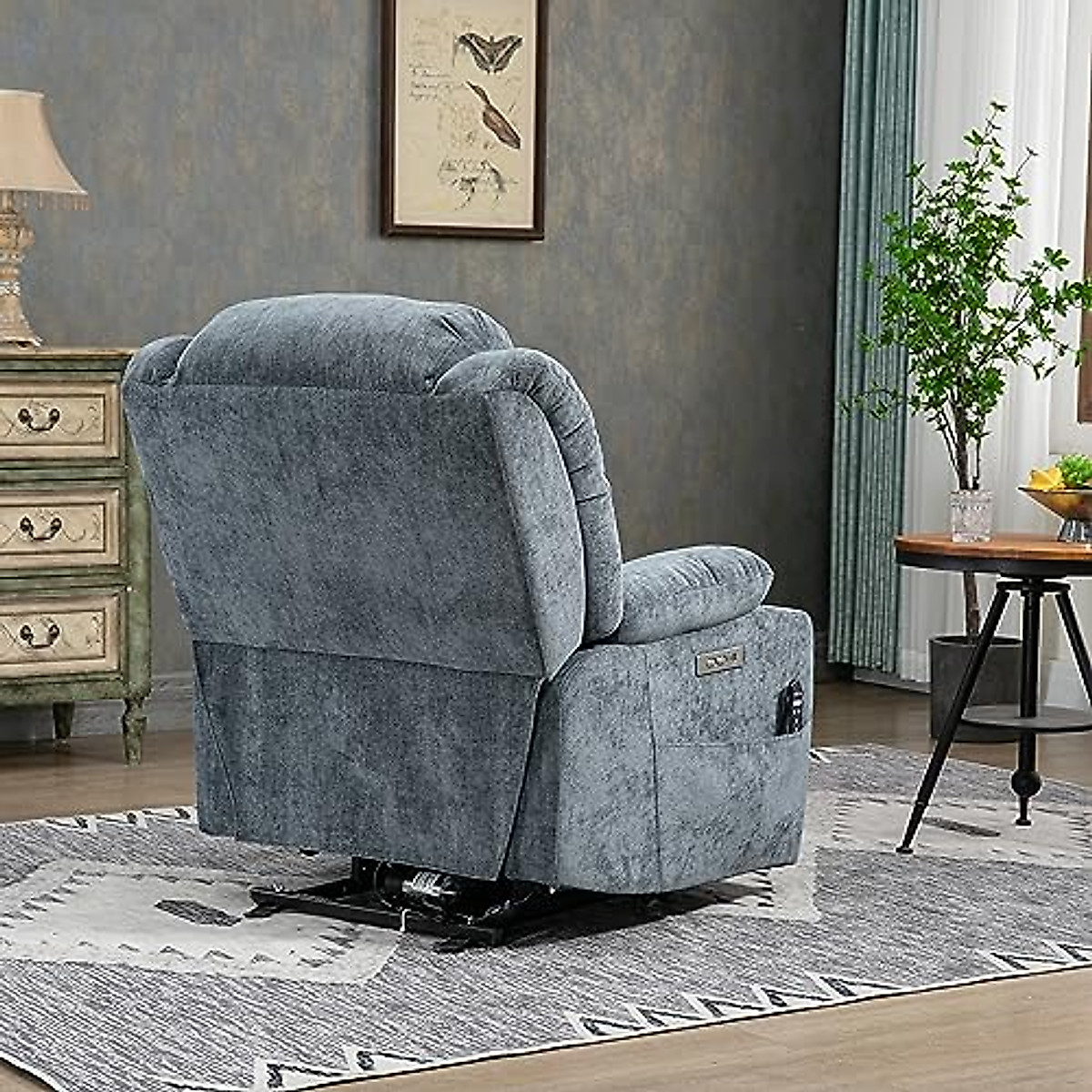 Trustyue Power Lift Recliner Chair for Elderly, Lift Chair with Full-Body Massage and Heat, Hand Remote Control, Upgraded Powerful Motor, USB Ports, Stainless Steel Cup Holders, Chenille Blue