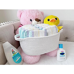 GiftExpress White Woven Gift Basket, Clear Cellophane Bag & Ribbon - 13" x 8" x 5" Cotton Rope Empty Decorative Gifting Basket - Cute Soft Organizing Raffle Storage Bin w/ Handles