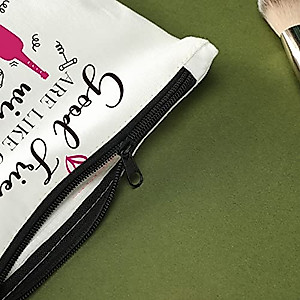 SENJIAN Friendship Gift for Women Makeup Bag Funny Long Distance Friendship Graduation Birthday Christmas Gifts Idea for Her Bestie BFF Sister Mom Wife Aunt Good Friends Are Like Good Wines friend