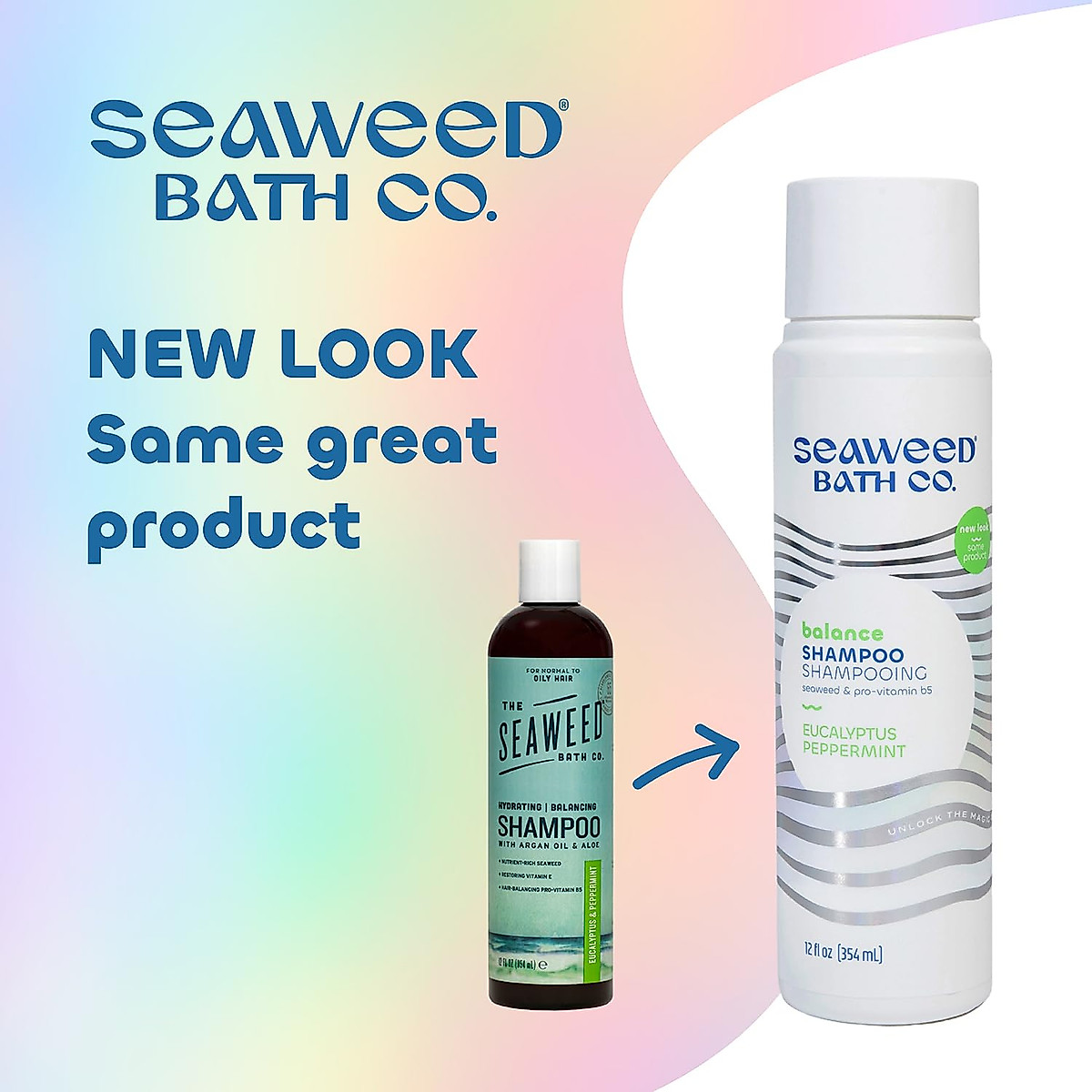 Seaweed Bath Co. Balance Shampoo, Eucalyptus Peppermint Scent, 12 Ounce, Sustainably Harvested Seaweed, Pro Vitamin B5, For Normal to Oily Hair