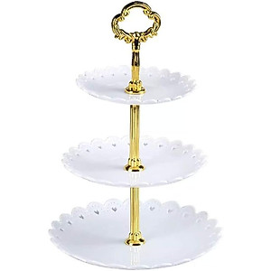 Artliving 3-Tier Plastic Cake Stand-Dessert Stand-Cupcake Stand-Tea Party Serving Platter White Gold