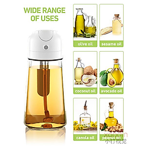 2 in 1 Oil Dispenser And Oil Sprayer for Kitchen, 2 in 1 Oil Sprayer Came With Some Stickers With Various Oil Labels, 420ml/14oz Oil Sprayer Perfect for Cooking, Air Fryer, BBQ, Baking, Salad - White
