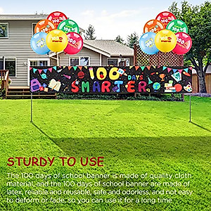 100th Day of School Banner Decoration Outdoor 100 Days Smarter Banner 100 Days School Theme Balloons Yard Backdrop Sign for Kindergarten Preschool Primary School 100th Day Party Favor Supplies