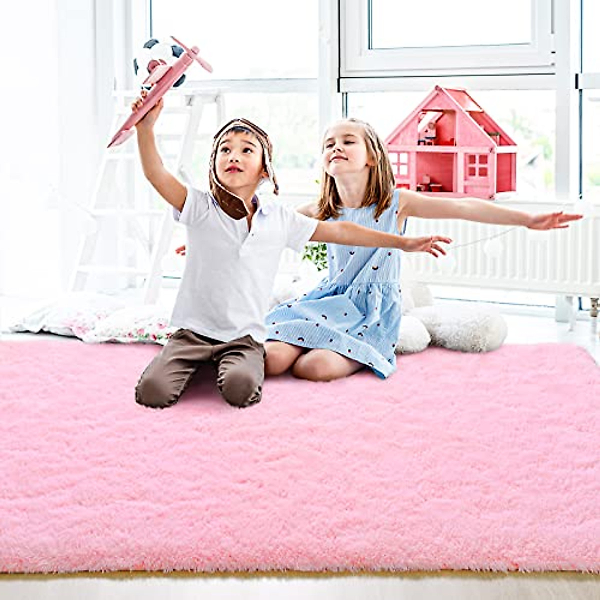 Lascpt Area Rugs for Living Room, Super Soft Fluffy Fuzzy Rug for Bedroom, Pink Furry Shag Rug 4x5.9, Plush Carpet Home Decor for Girls Kids Dorm Room, Accent Indoor Non-Slip Cute Baby Nursery Rug
