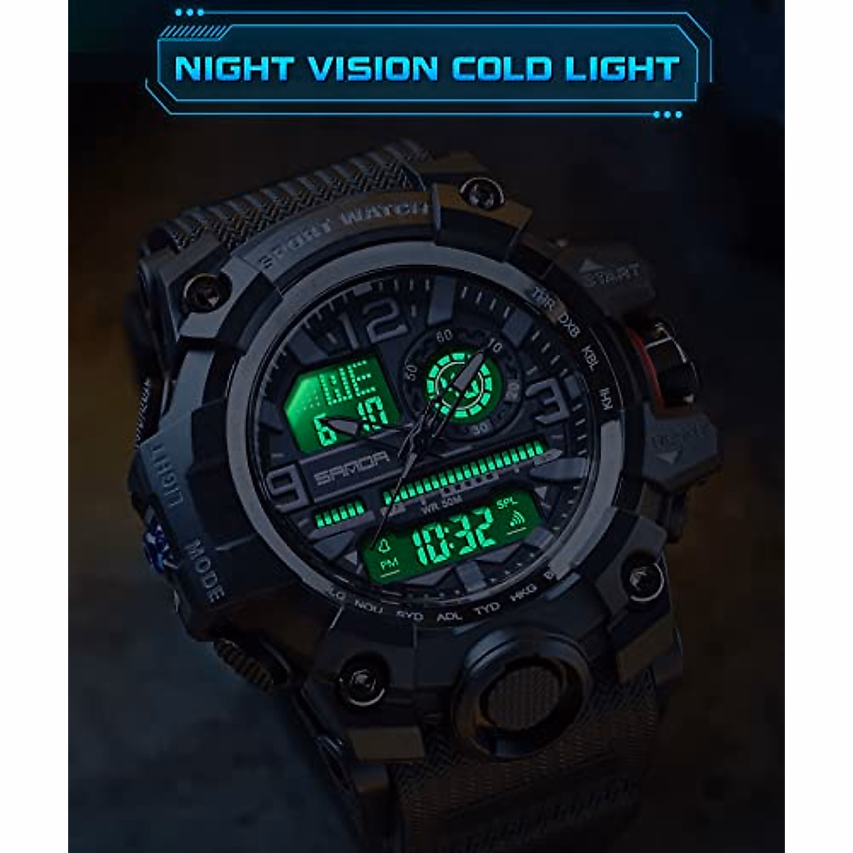 Yihou Mens Military Watch Tactical Watches for Men Sport Waterproof Relojes para Hombres Outdoor Digital Watch Big Face Alarm Stopwatch LED Gold