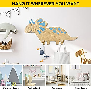 Jfbav Decorative Wood Wall Hooks - Cute Animal Dinosaur Wall Hooks for Hats, Clothes, Keys, Handkerchiefs, Jackets and More