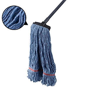Matthew Commercial&Residential Mop Heavy Duty Industrial Mops with Screw-on Handle(Fit Standard American Screw) Looped-End String Wet Cotton Mops for Home,Office,Workshop - 2 Set&2 Mop Replacements