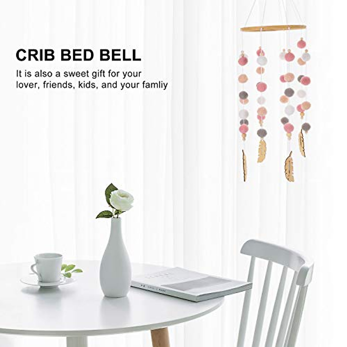 BESPORTBLE Mobile Wooden Further Pompom Ball Wind Chime Bed Bell Nursery Mobile Crib Ceiling Wooden Beads Wind Chime
