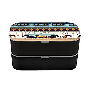 Horse Stripes Pattern Adult Lunch Box, Bento Box, With Cutlery Set Of 3, 2 Compartments, Rectangular, Lunch Box For Adults