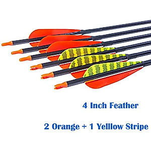 Pinals Traditional Archery 300 340 400 500 600 Spine Carbon Feather Arrows for Recurve Compound Bow Longbow Hunting Targets Arrow 12PCS 400 31"