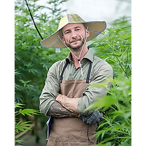 Foldable Straw Hat for Farmer Men Women Adult Fishing Sun Fan Cap Summer Cool Floppy Wide Brim Beach Hat Light Brown