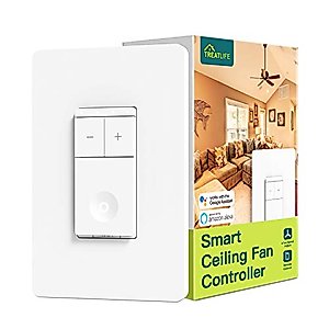 TREATLIFE Smart Ceiling Fan Control, 4 Speed Fan Switch for Ceiling Fan, Neutral Wire Required, Smart Home Devices that Works with Alexa and Google Assistant, Remote Control, Schedule, No Hub Required