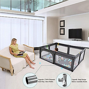 Baby Playpen, Playpens for Babies, Extra Large Playyard for Toddler, Reliable Kids Activity Center, Sturdy Safety Playpen with Anti-Slip Suckers and Super Soft Breathable Mesh (Dark Gray, Large)