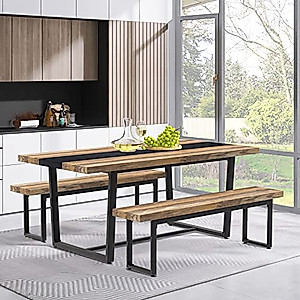STHOUYN 71" 6ft Large Dinner Table for 6 8 Seat Dining Room Table, Rectangular Farmhouse Modern Kitchen Long Black & Brown Industrial Conference (Brown)