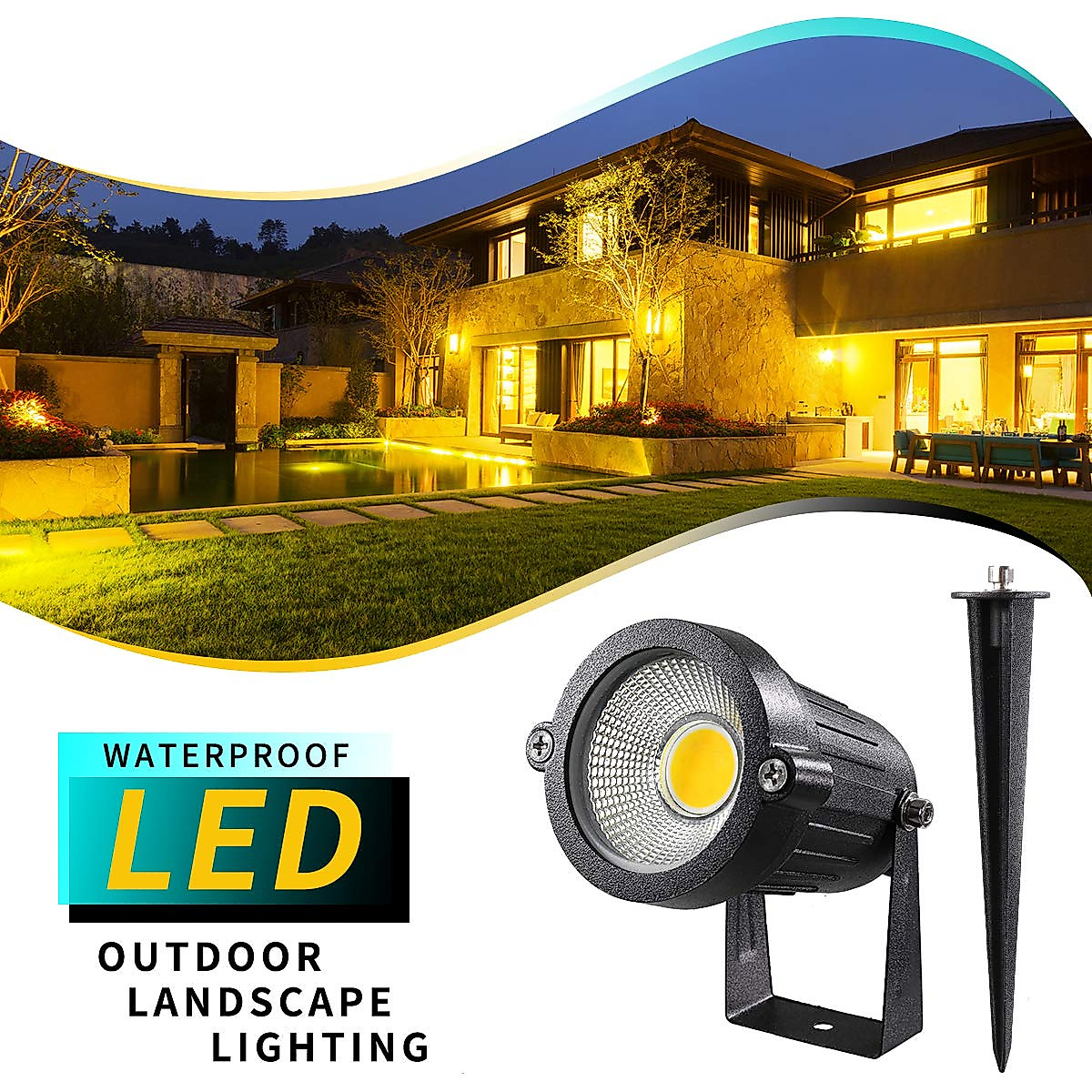 LEACOCO LED Landscape Lights,5W 120V AC Outdoor Pathway Garden Yard Spotlight,IP65 Waterproof Garden Flood Light,Outdoor Spotlight with Stake,UL Cord 5-ft with Plug (Pack of 1, Warm White)