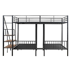 CITYLIGHT Triple Bunk Beds with Storage, Metal Full Over Twin & Twin Bunk Beds with Stairs,3 Bed Bunk Bunk for Kids, Girls, Boys,Teens, Adults,Space Saving Design,Can be Separated into 3 Beds, Black